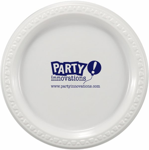 1-Color Imprint 7" Custom White Plastic Plates