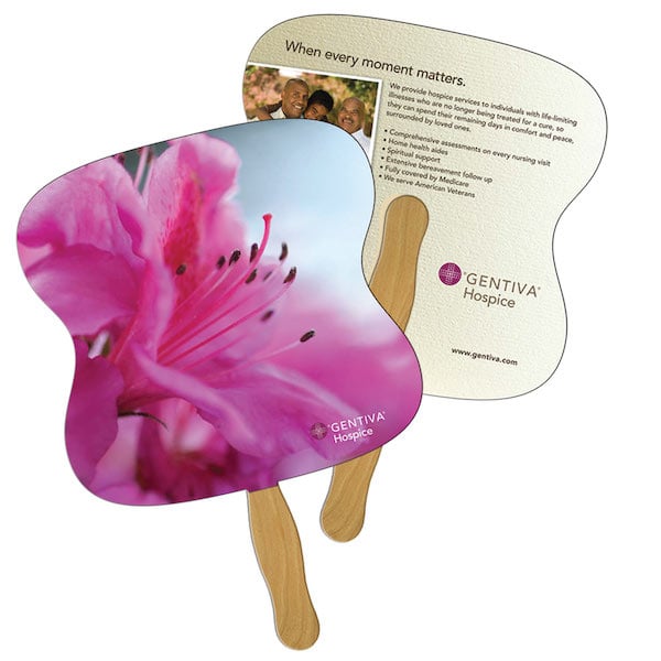 8" x 8" Custom Hourglass Hand Fan, Full-Color Imprint